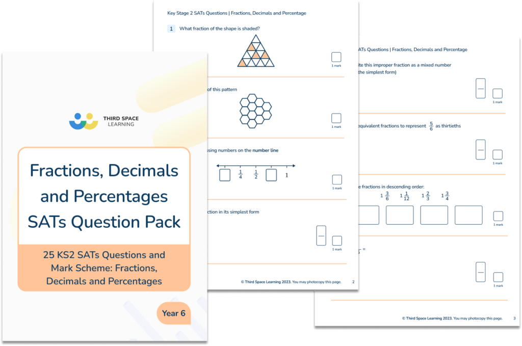 [FREE] Fractions, Decimals & Percentages Year 6 SATs Questions Pack
