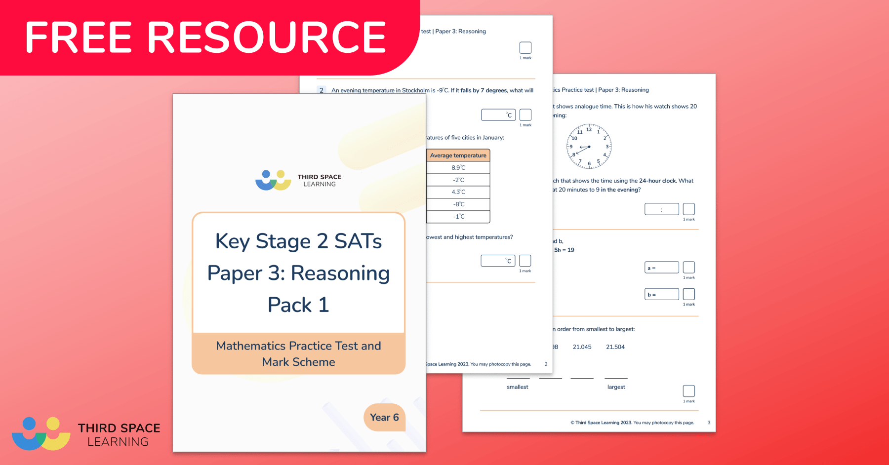 [FREE] KS2 Maths SATs Reasoning Practice Paper 3 (Pack 1)