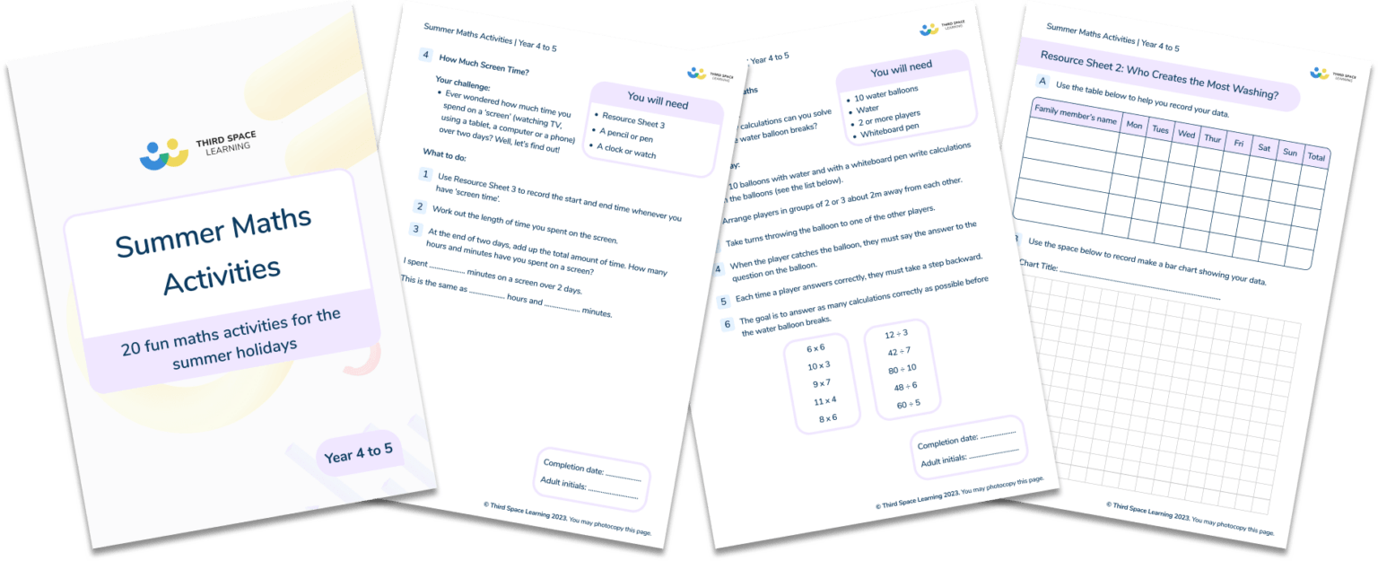 [FREE] 20 Holiday Maths Challenges for Pupils Moving from Year 4-5