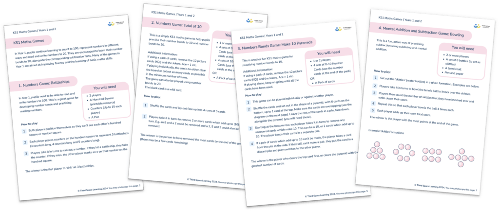 [FREE] KS1 Maths Games Printable Resource Pack - Third Space Learning