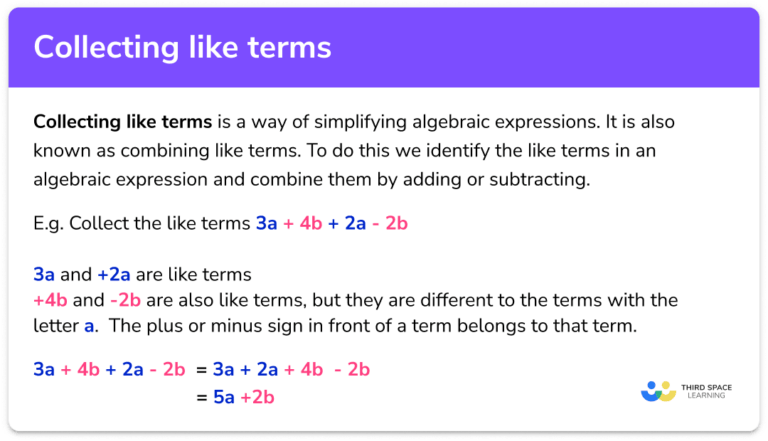 Collecting Like Terms - GCSE Maths - Steps, Examples & Worksheet