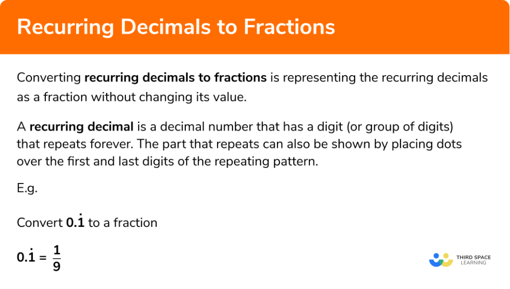 Recurring Decimals To Fractions GCSE Maths Steps Examples