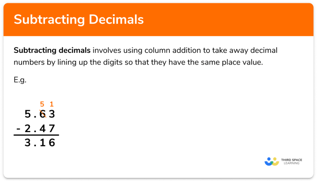 Subtracting Decimals GCSE Maths Steps Examples Worksheet