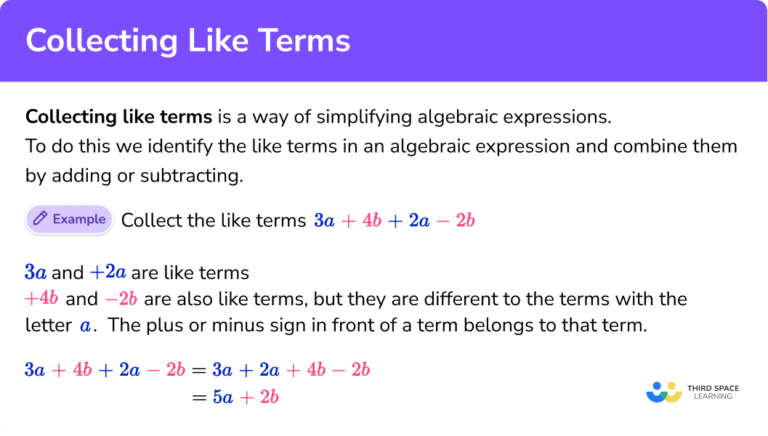 Collecting Like Terms - GCSE Maths - Steps, Examples & Worksheet