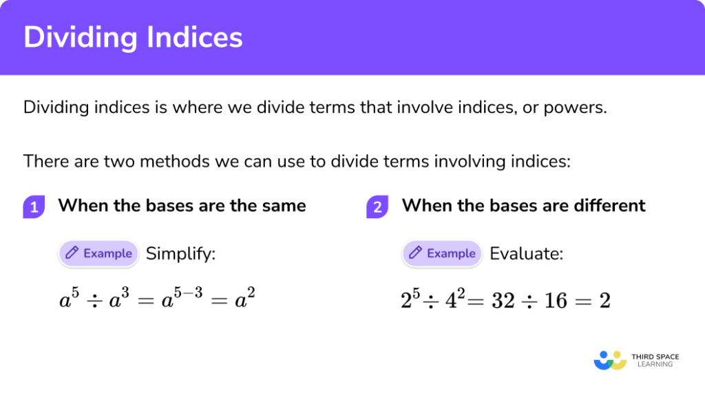 Dividing Indices - GCSE Maths - Steps, Examples & Worksheet