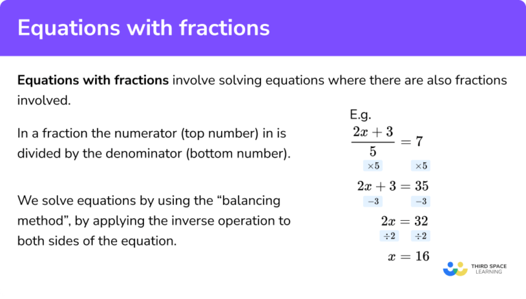 Equations with Fractions - GCSE Maths - Steps, Examples & Worksheet