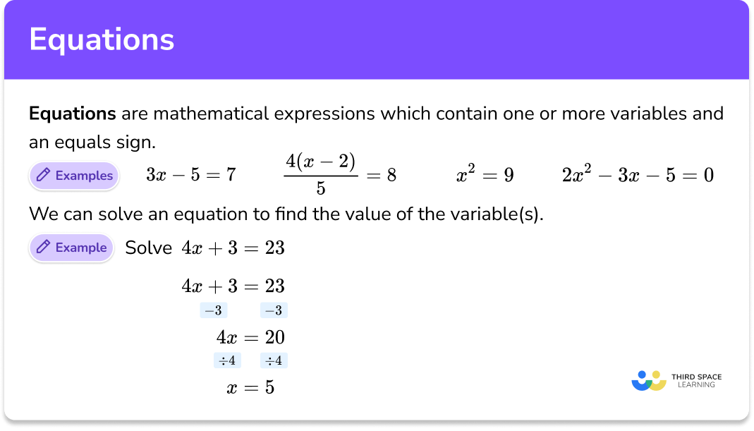 Equations GCSE Maths Steps Examples Worksheet