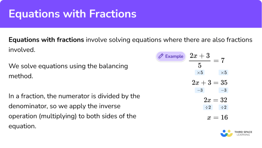 Equations With Fractions GCSE Maths Steps Examples
