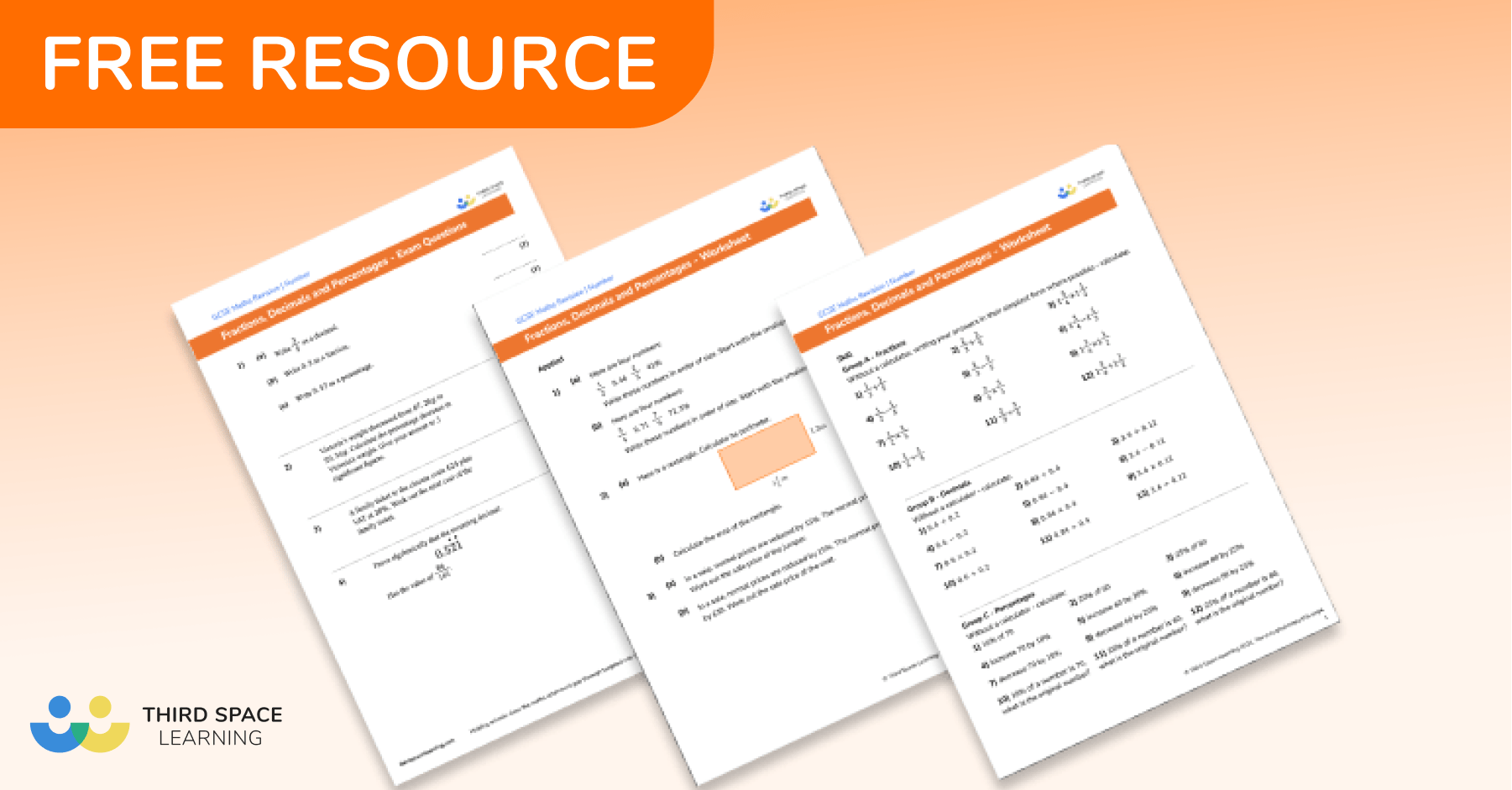 Fractions Decimals And Percentages Worksheets Gcse Math Plane