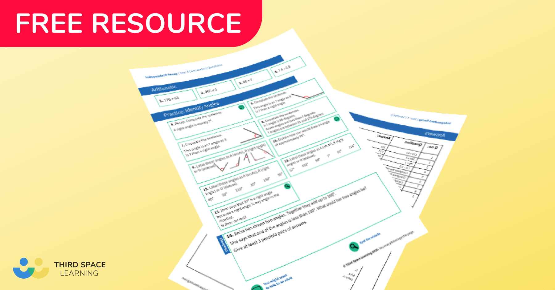 FREE Identifying Angles Worksheet Year 4