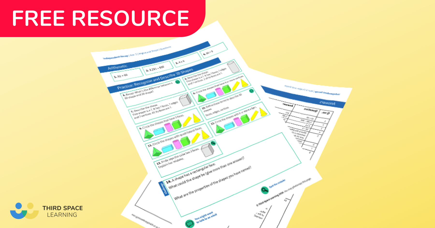 3D Shapes Worksheet Year 3