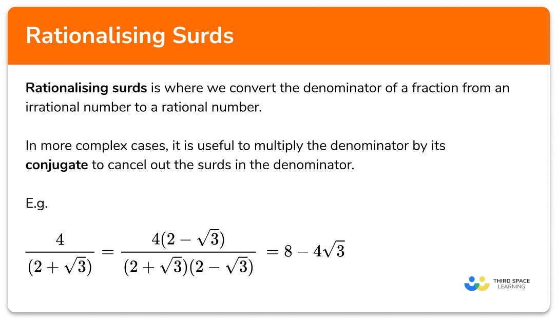 Rationalising Surds GCSE Maths Steps Examples Worksheet