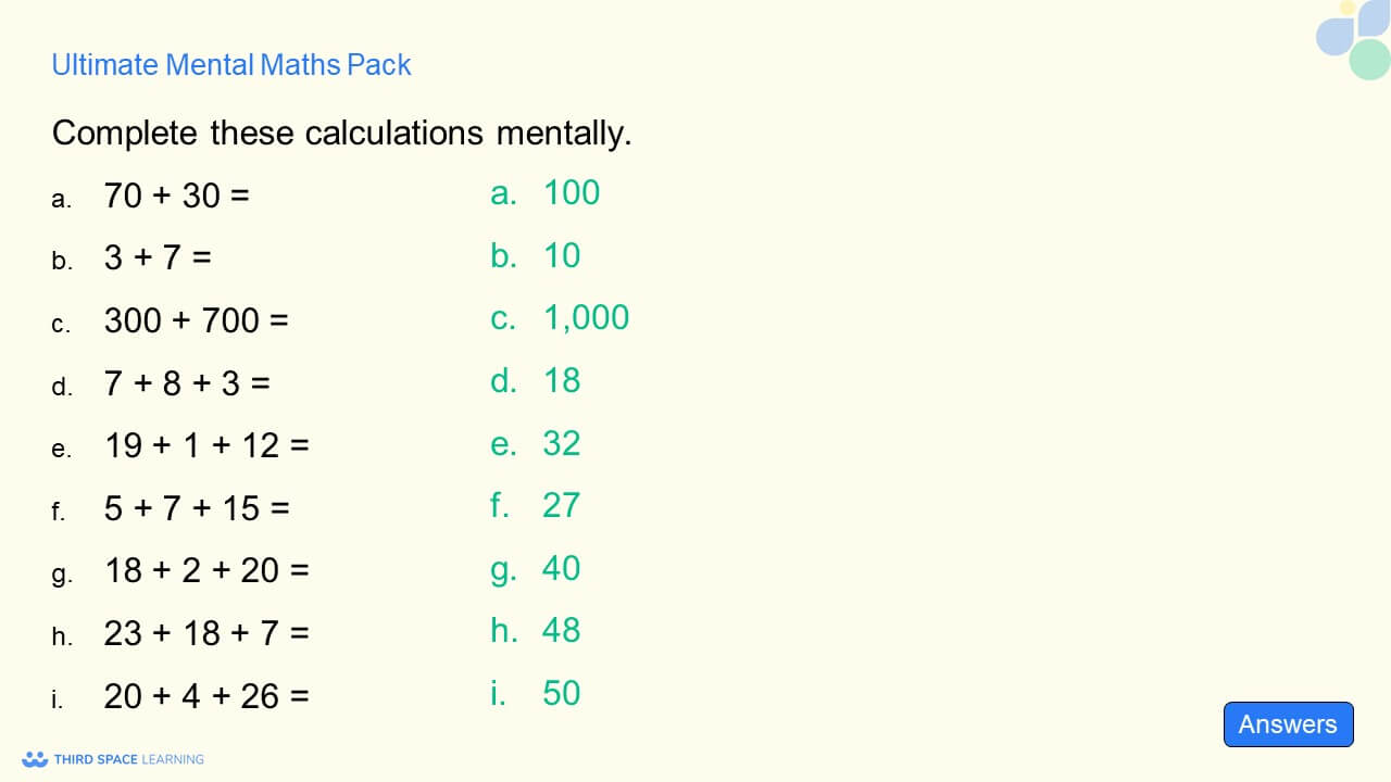 FREE 150 Mental Maths Questions And Answers For Year 3 to Year 6 ...