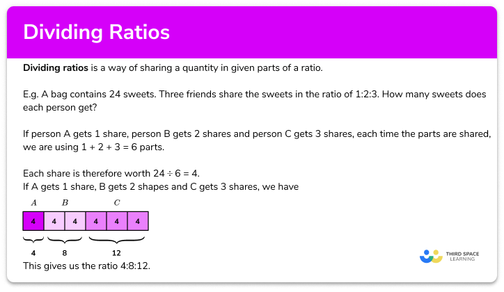 Dividing Ratios GCSE Maths Steps Examples Worksheet