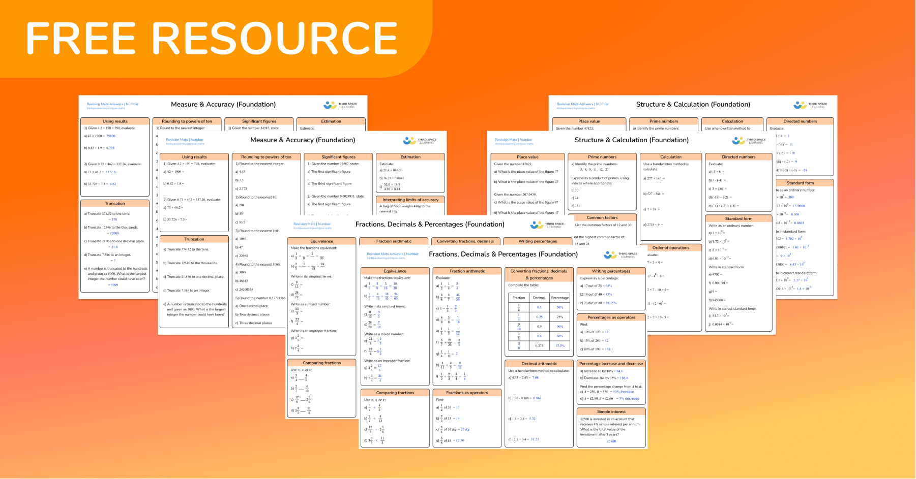 [FREE] GCSE Number Revision Mats