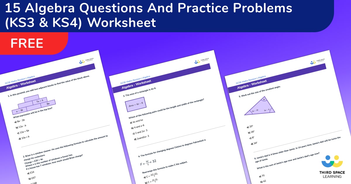[FREE] 15 Algebra Questions And Practice Problems Worksheet (KS3 & GCSE)