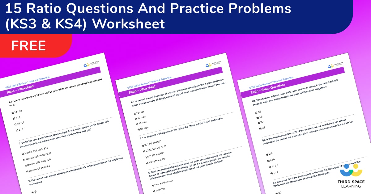 [FREE] 15 Ratio Questions And Practice Problems Worksheet (KS3 & GCSE)