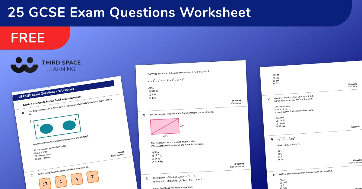 [FREE] 25 GCSE Exam Questions Worksheet - Third Space Learning