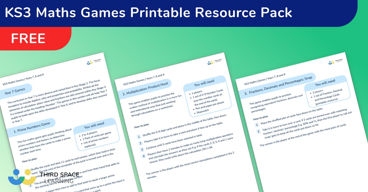[FREE] KS3 Maths Games Printable Resource Pack - Third Space Learning