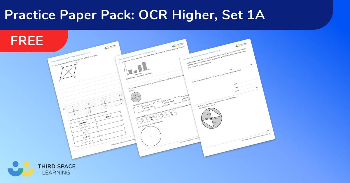 [FREE] OCR GCSE Maths Higher Papers - Set 1a - Third Space Learning