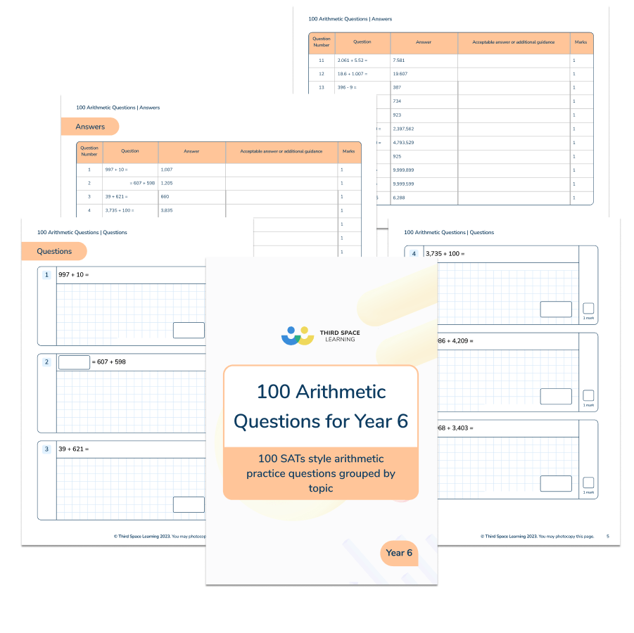  FREE 100 Arithmetic Questions For Year 6