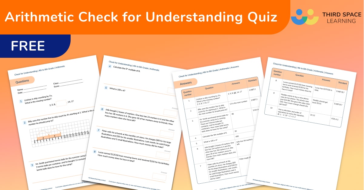 Free Arithmetic Check For Understanding Quiz Third Space Learning