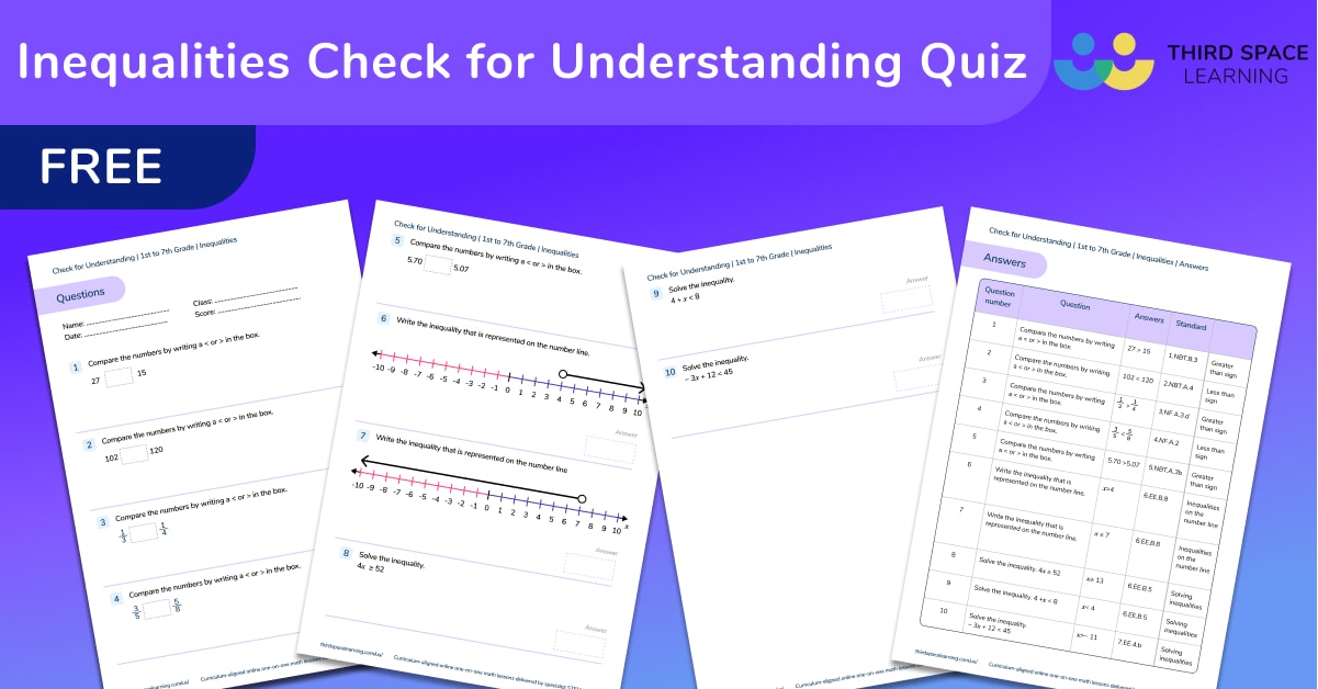 [FREE] Inequalities Check for Understanding Quiz - Third Space Learning