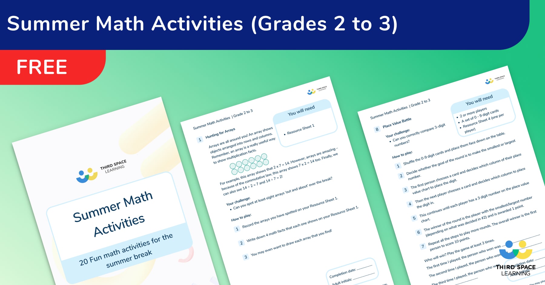 [FREE] Summer Math Activities Grade 2 to 3 - Third Space Learning