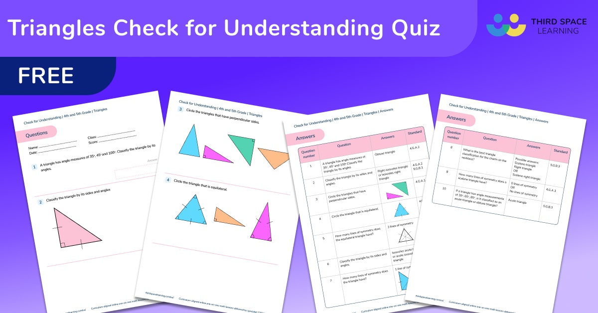[FREE] Triangles Check for Understanding Quiz - Third Space Learning