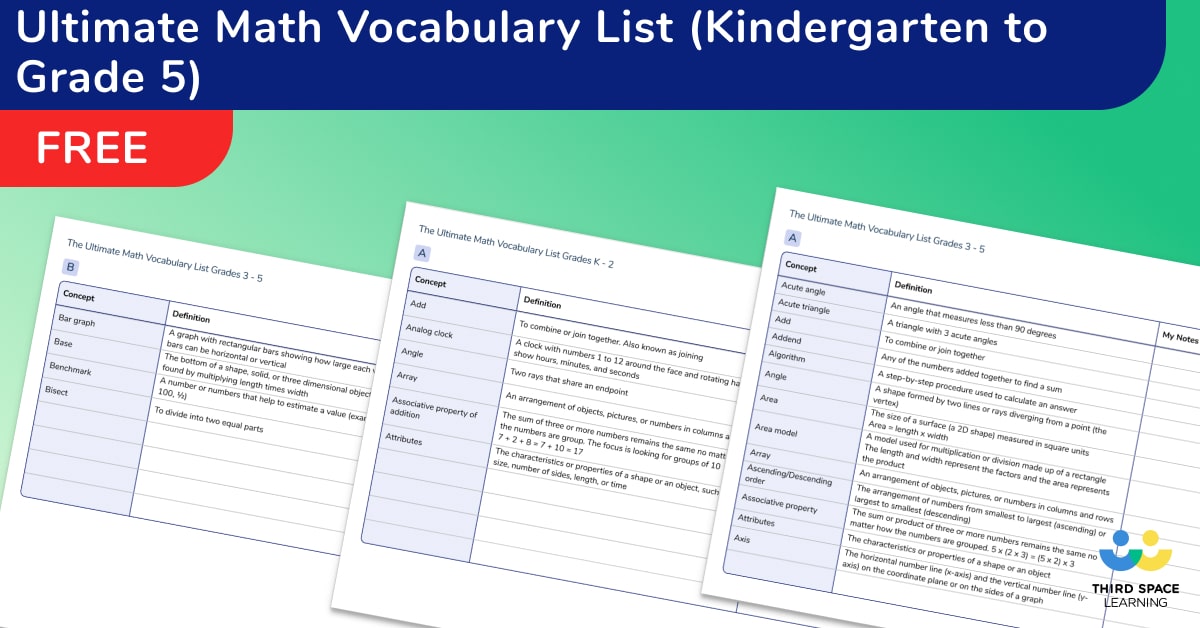 [FREE] Ultimate Math Vocabulary Lists – Third Space Learning