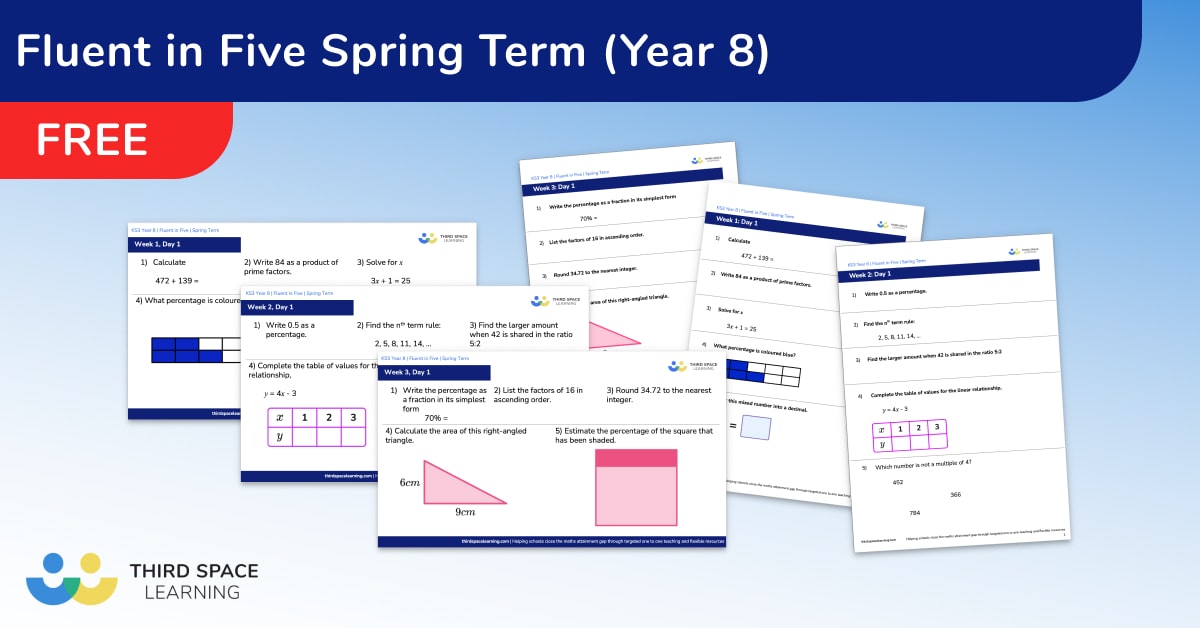 [FREE] Year 8 Fluent in Five Arithmetic Pack (Spring Term - Weeks 1 to 12)