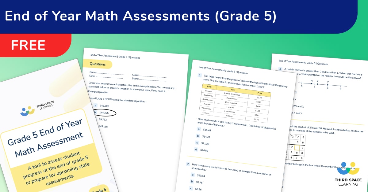 [FREE] 5th Grade End of Year Math Assessments