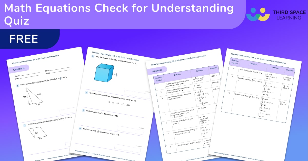 [FREE] Math Equations Check for Understanding Quiz - Third Space Learning