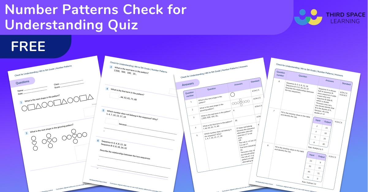 [FREE] Number Patterns Check for Understanding Quiz - Third Space Learning