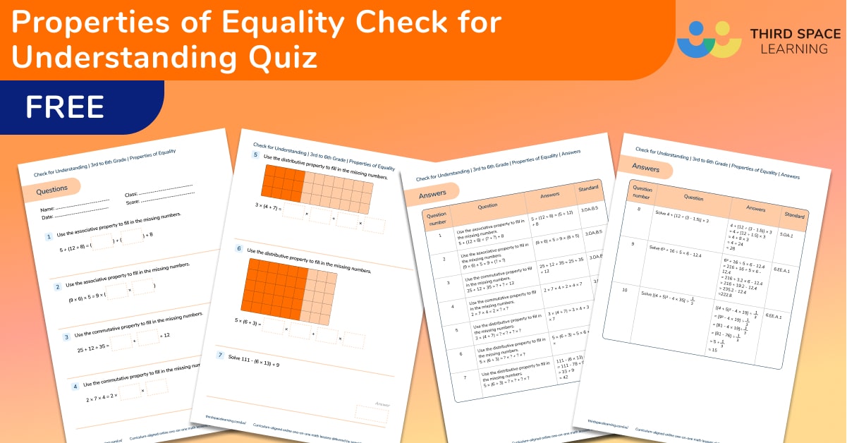 [FREE] Properties of Equality Check for Understanding Quiz - Third ...
