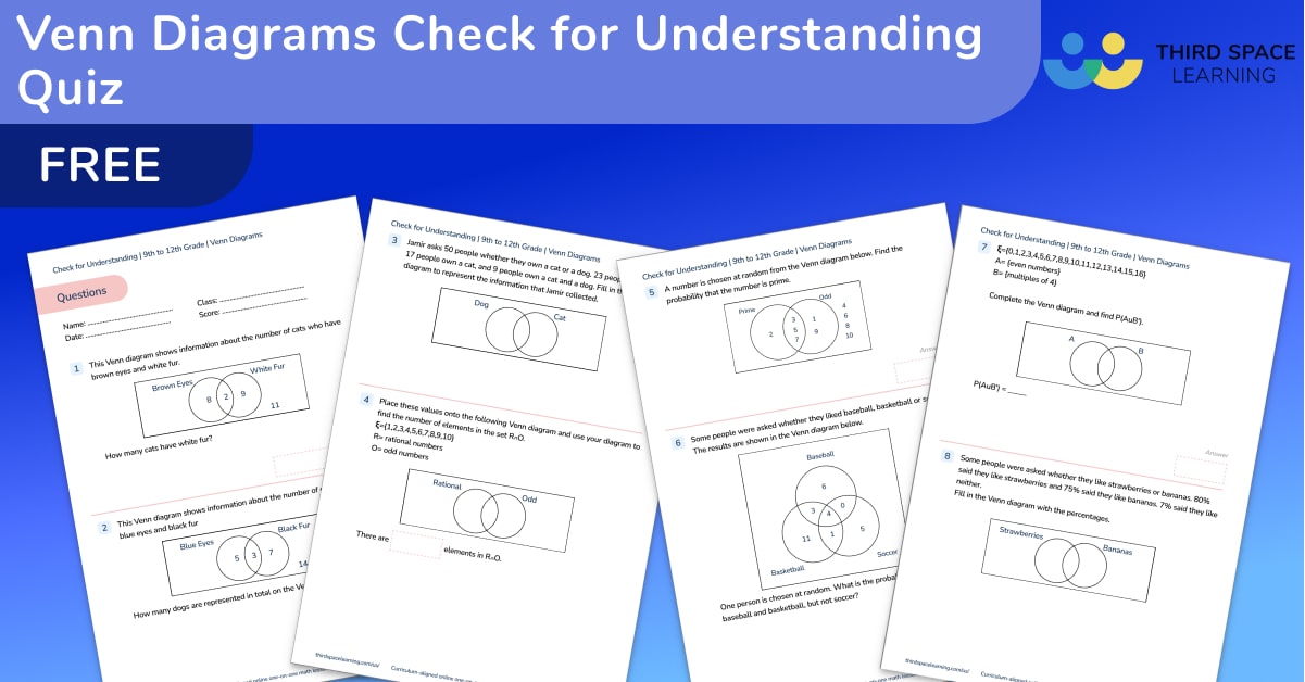 [FREE] Venn Diagrams Check for Understanding Quiz - Third Space Learning