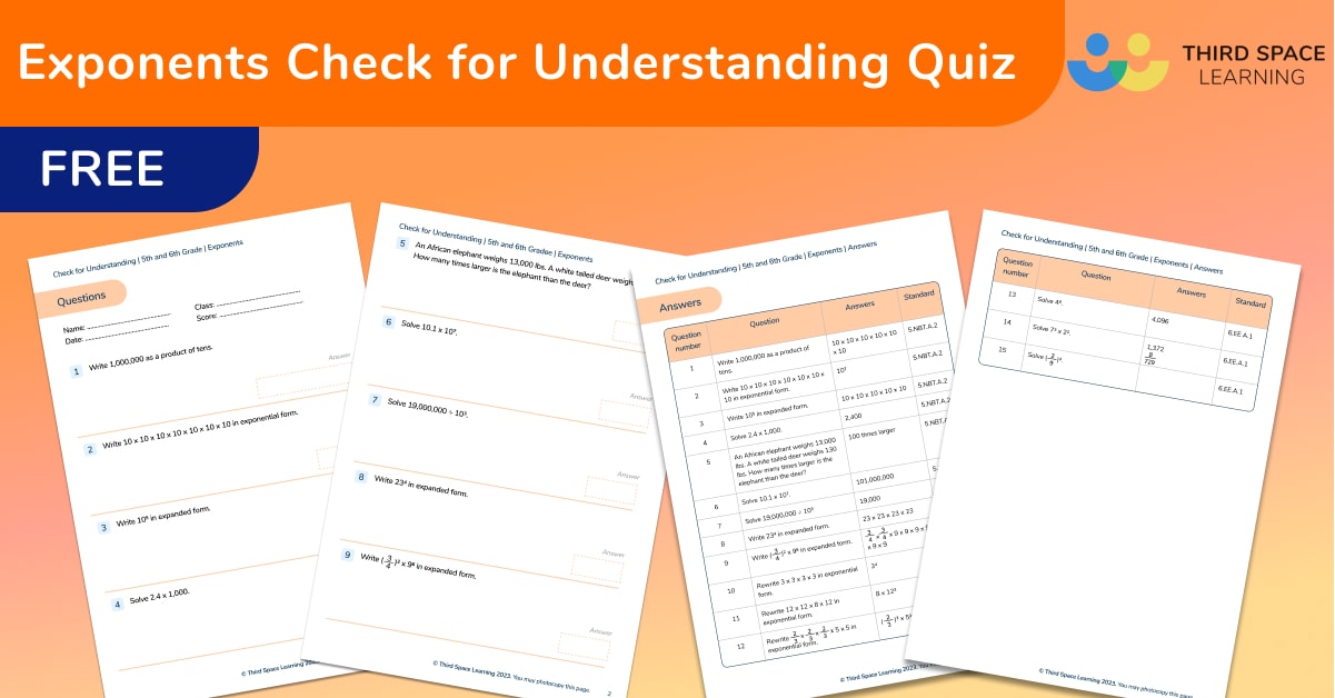 [FREE] Exponents Check for Understanding Quiz - Third Space Learning