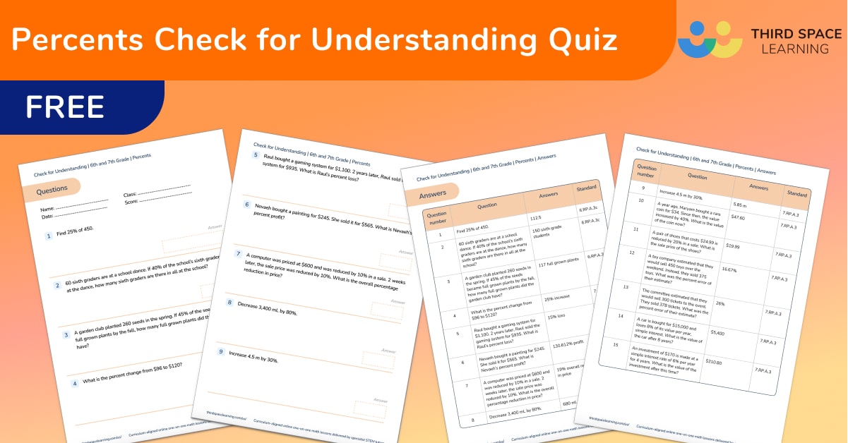 [FREE] Percents Check for Understanding - Third Space Learning