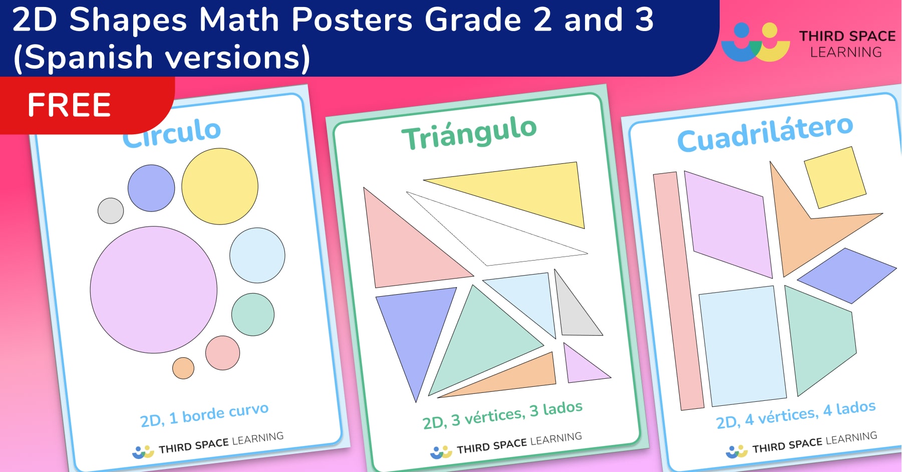 [FREE] 2D Shapes Math Posters Grade 2 and 3 (Spanish versions)