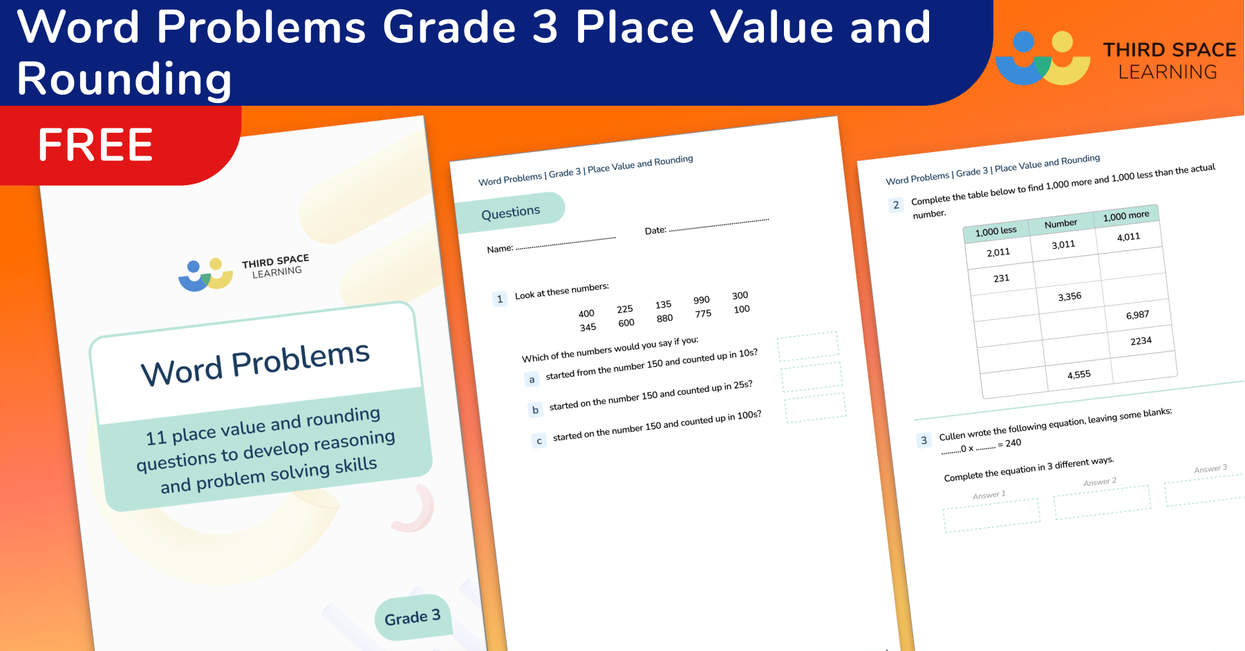 [FREE] Word Problems Grade 3 Place Value and Rounding