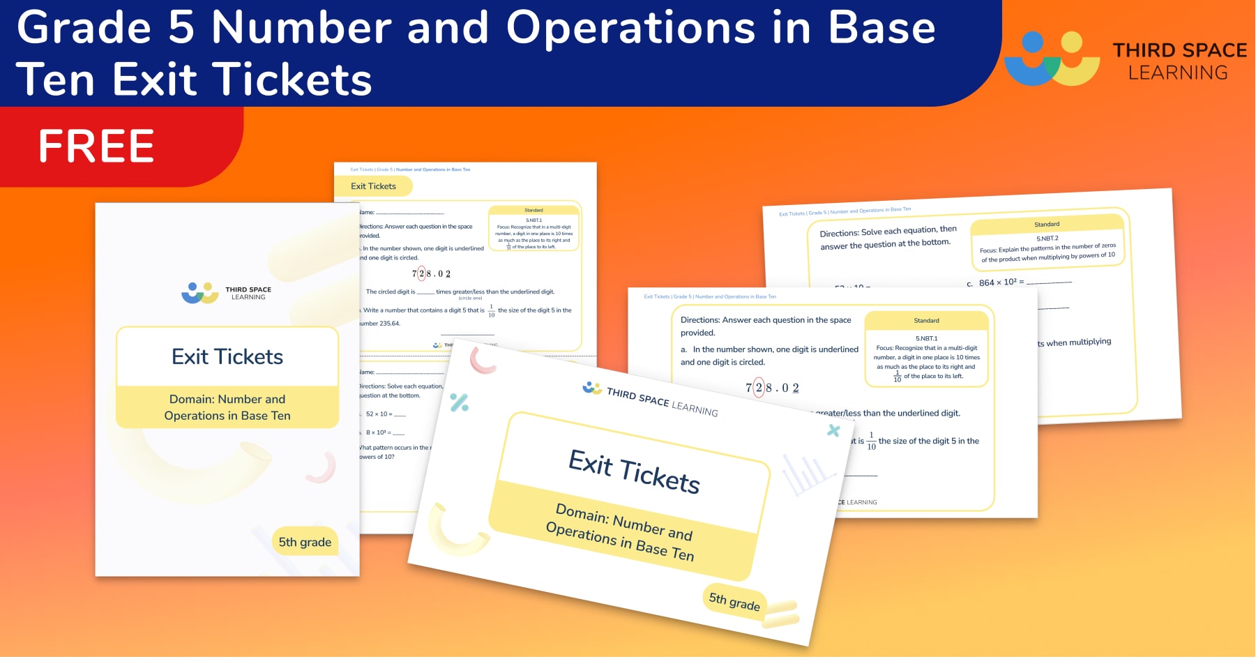 [FREE] Grade 5 Number and Operations in Base Ten Exit Tickets - Third ...