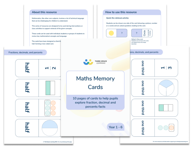 [FREE] Maths Memory Cards Fractions, Decimals and Percentages - Third ...