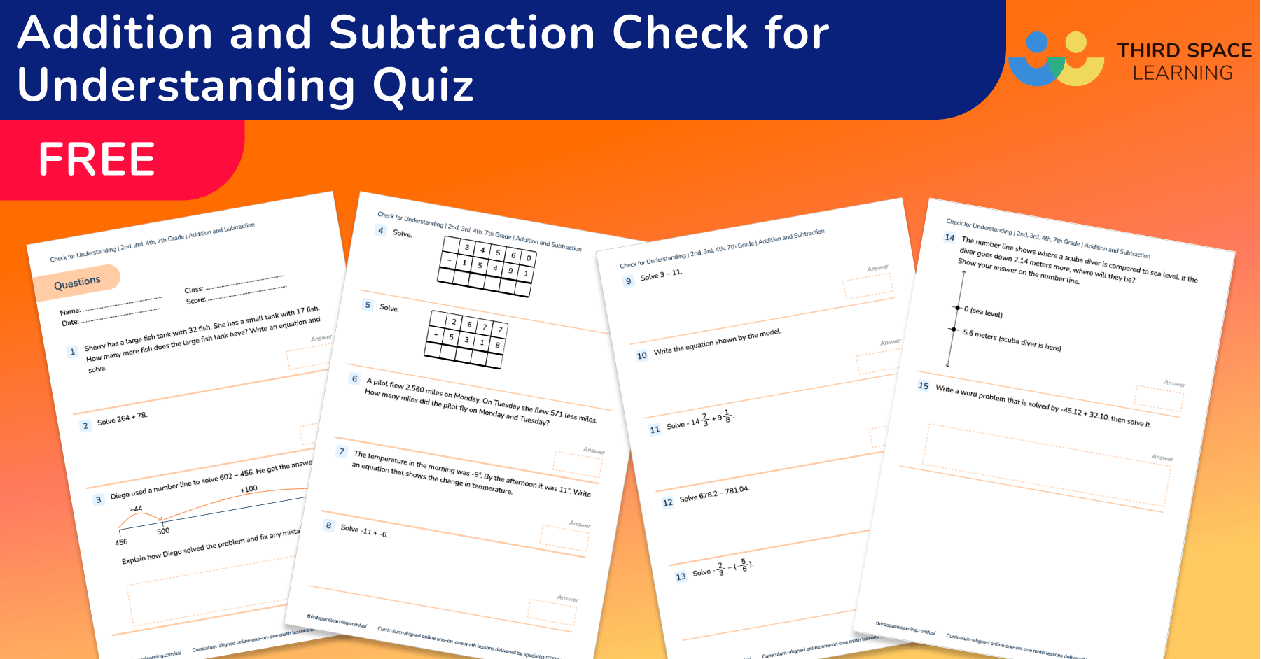 [FREE] Addition and Subtraction Check for Understanding