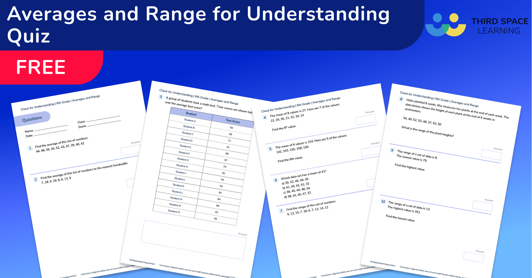 [FREE] Averages and Range Check for Understanding