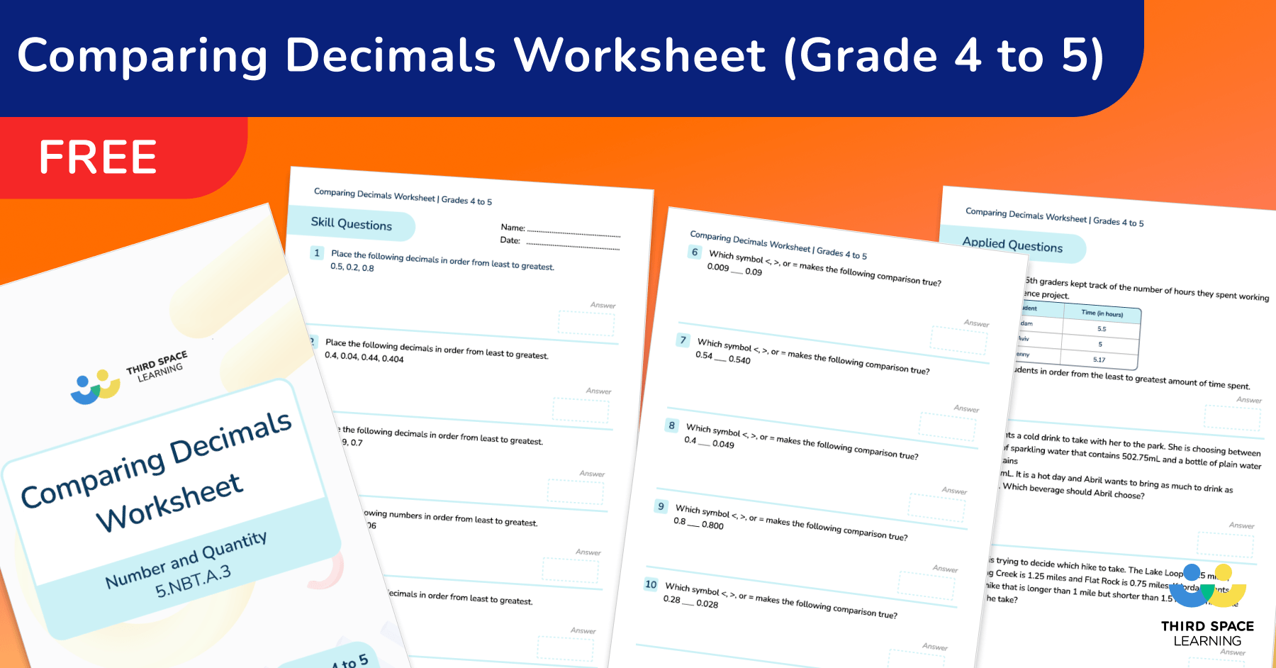 [FREE] Comparing Decimals Worksheet