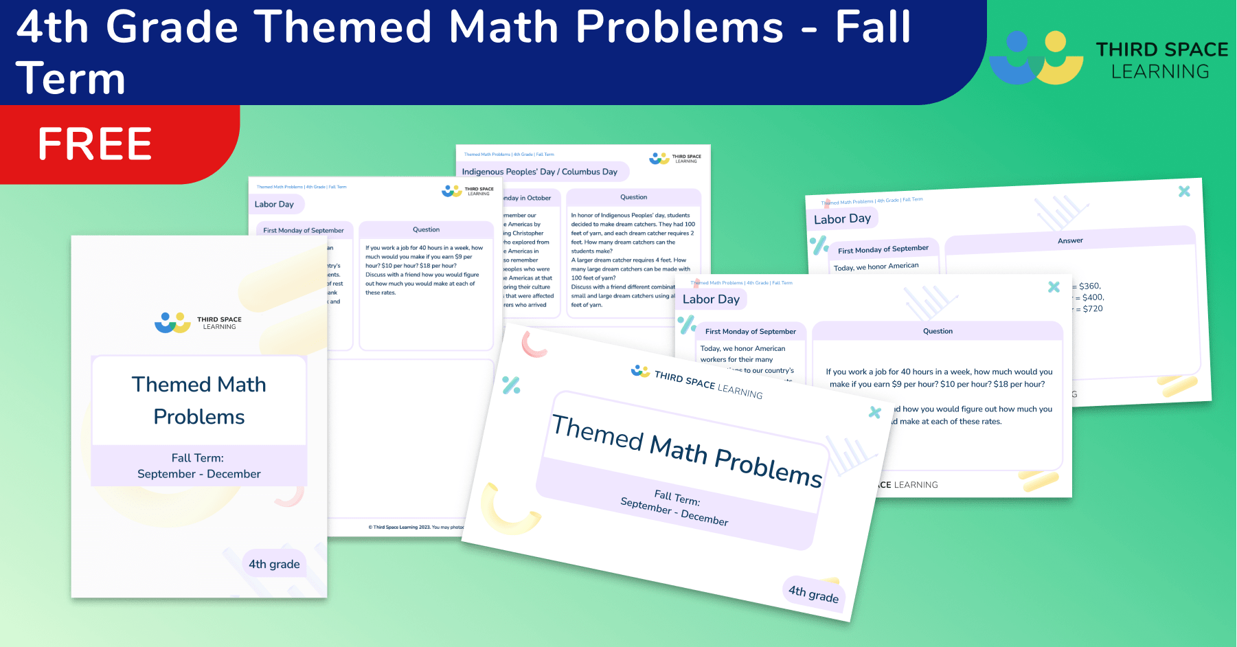 [FREE] Themed Math Problems: Fall Term (Sep - Dec), 4th Grade