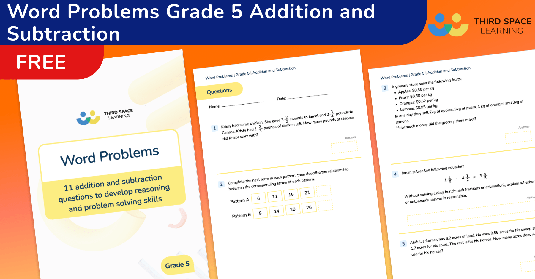 [FREE] Word Problems Grade 5 Addition and Subtraction