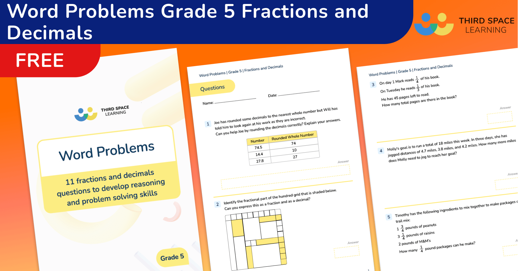 [FREE] Word Problems Grade 5 Fractions and Decimals