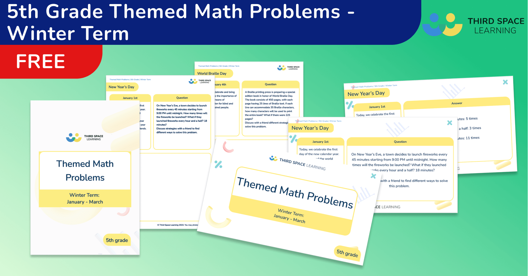 [FREE] Themed Math Problems: Winter Term (Jan - Mar), 5th Grade