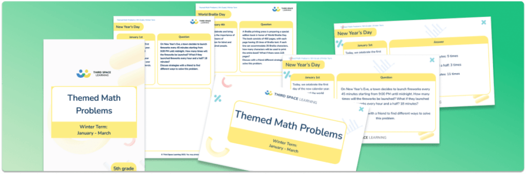 [FREE] Themed Math Problems: Set 2 (Jan - Feb), 5th Grade